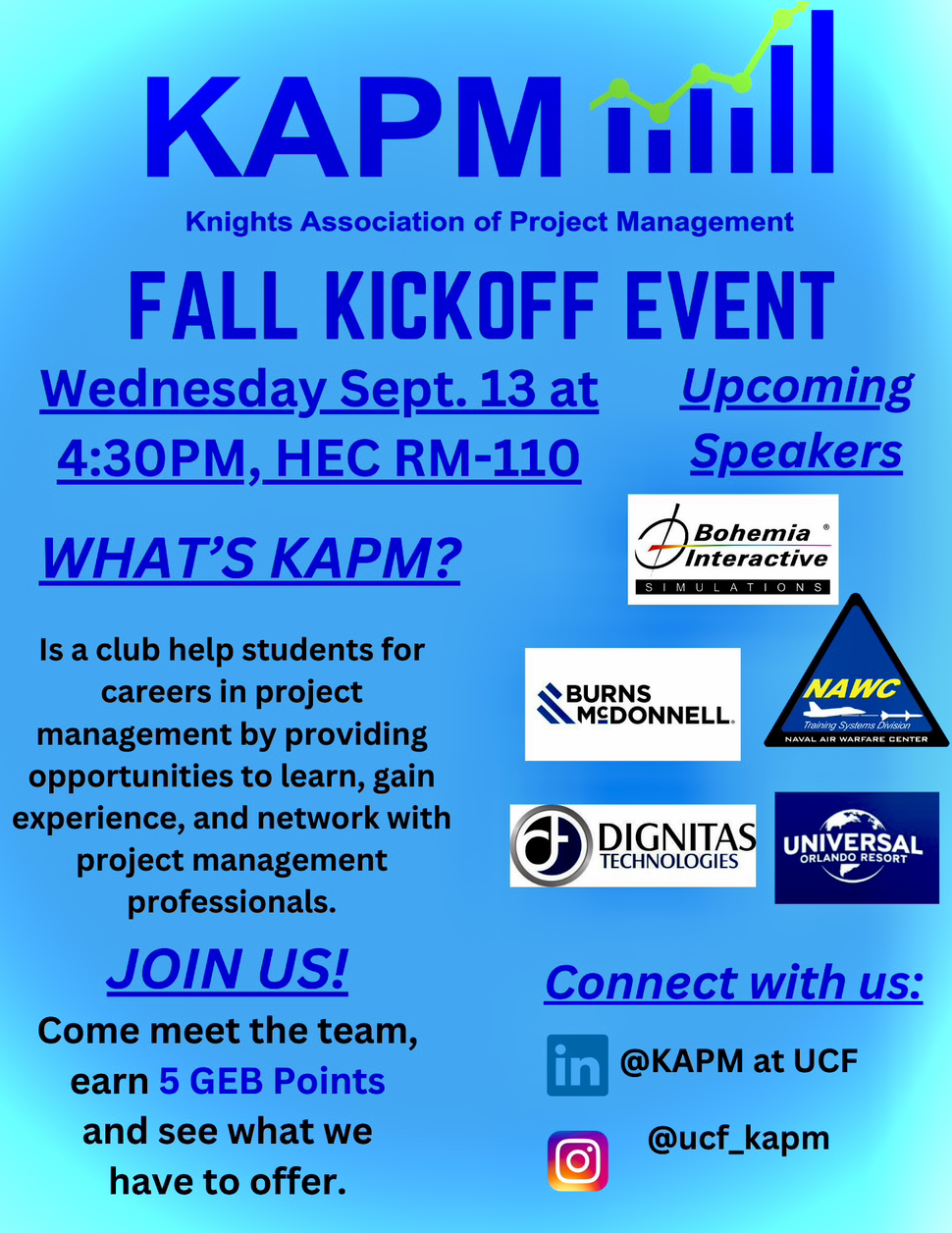 KAPM – Kickoff Meeting Fall 2023 – 5 GEB Points – HEC-110 or Zoom ...